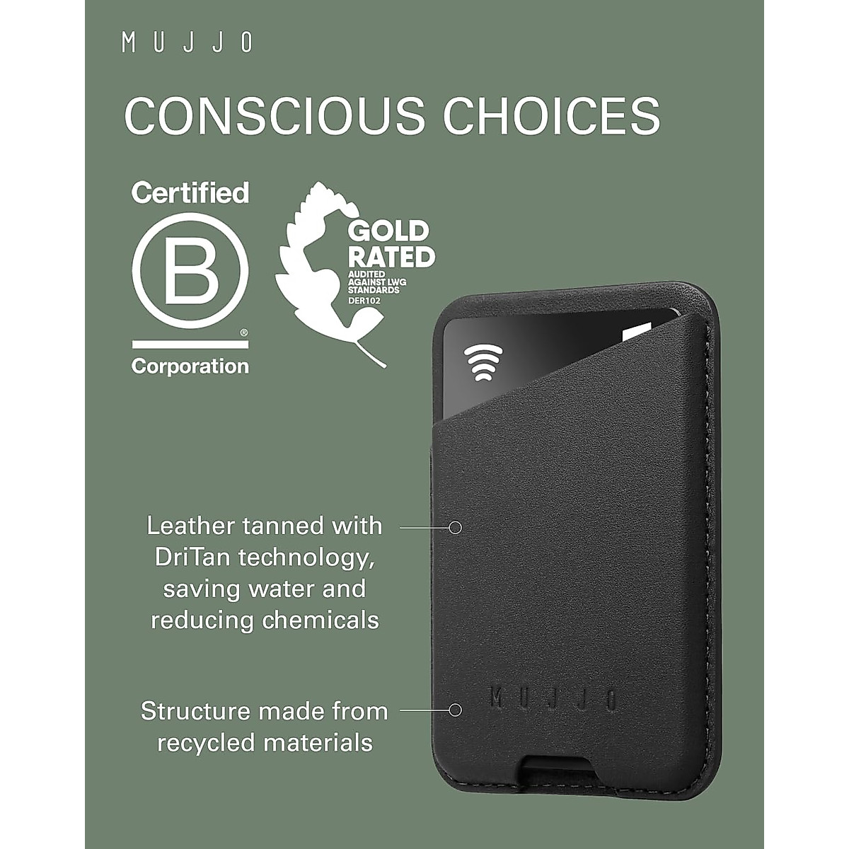 Mujjo Full Leather Magnetic Wallet for iPhone - Three-Card Easy-Access Design - Made from Luxurious Leather & Microfiber - Slim, Secure Design - Black