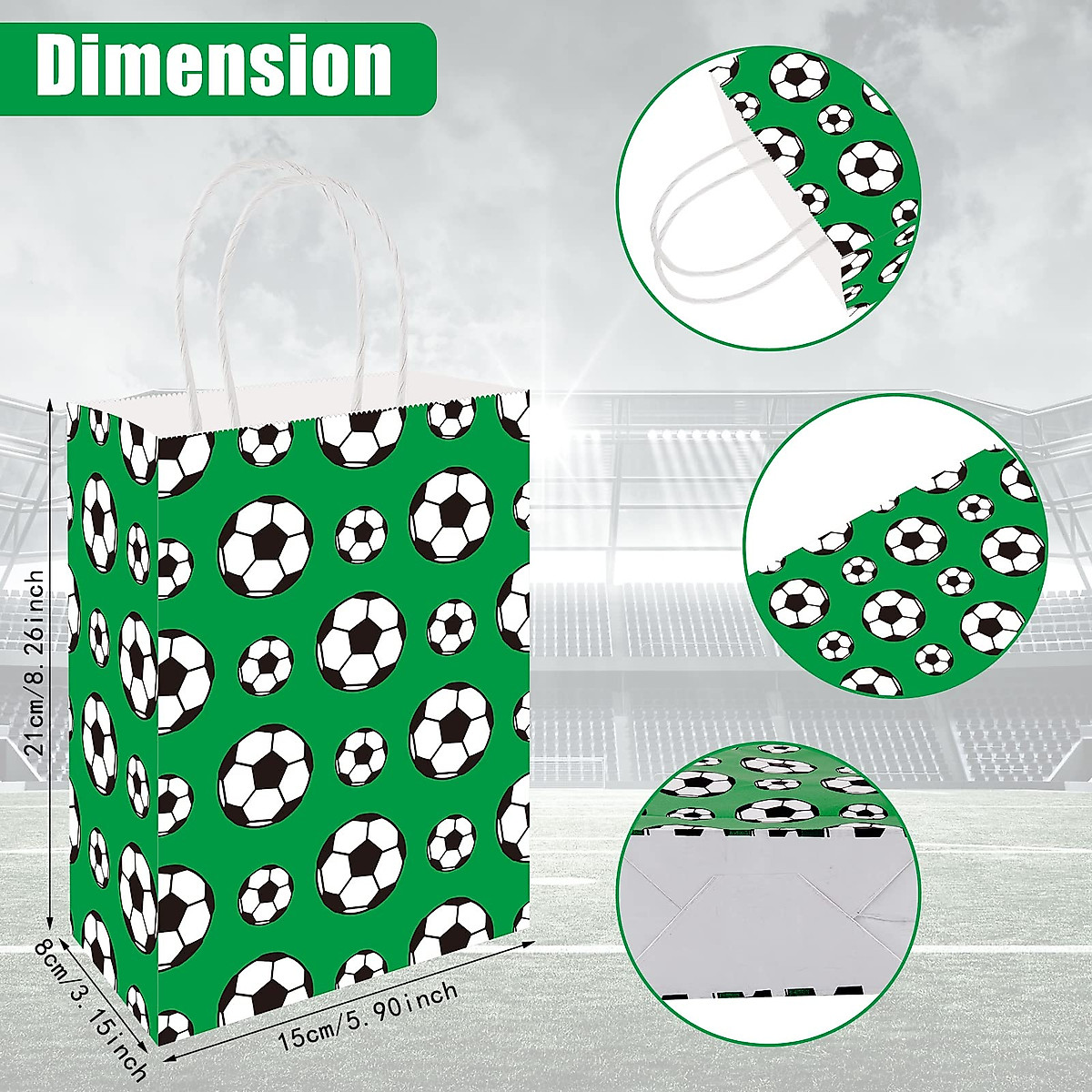 24 Pieces Soccer Party Favor Bags Soccer Goody Treat Candy Bags Soccer Goodie Bags Soccer Snack Bags Paper Soccer Gift Bags with Handles for Kids Soccer Birthday Party Supplies Decorations, 2 Styles