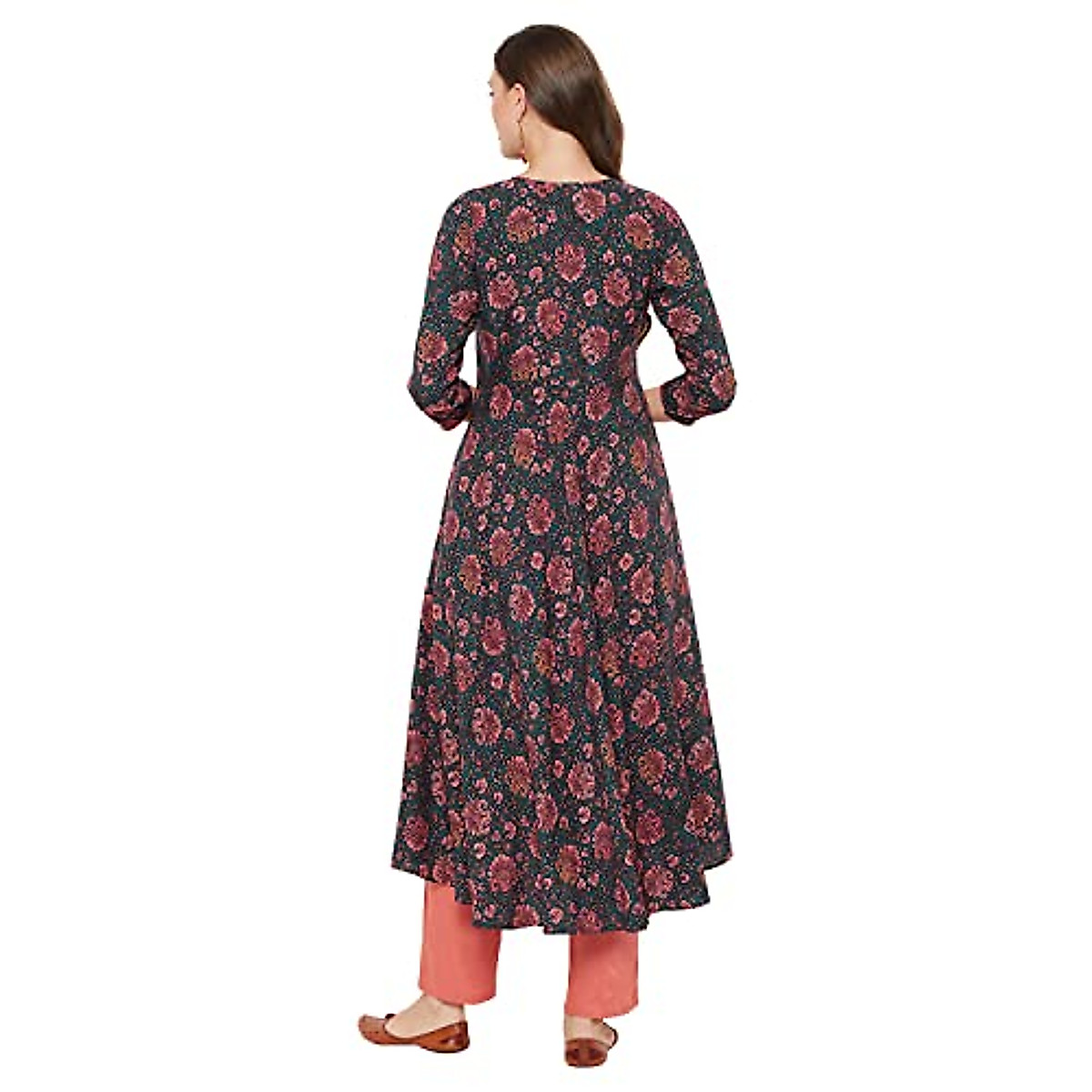 Tissu Women's Rayon Green & Pink Floral Printed A-Line Kurta 2201_Green_L