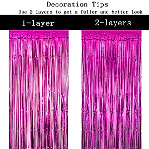 JUICY MOOM Hot Pink Tinsel Foil Fringe Curtain Bachelorette Wedding Bridal Shower Photo Backdrops Party Decor Baby Shower Girls First Birthday Photo Booth Props Backdrops Decorations