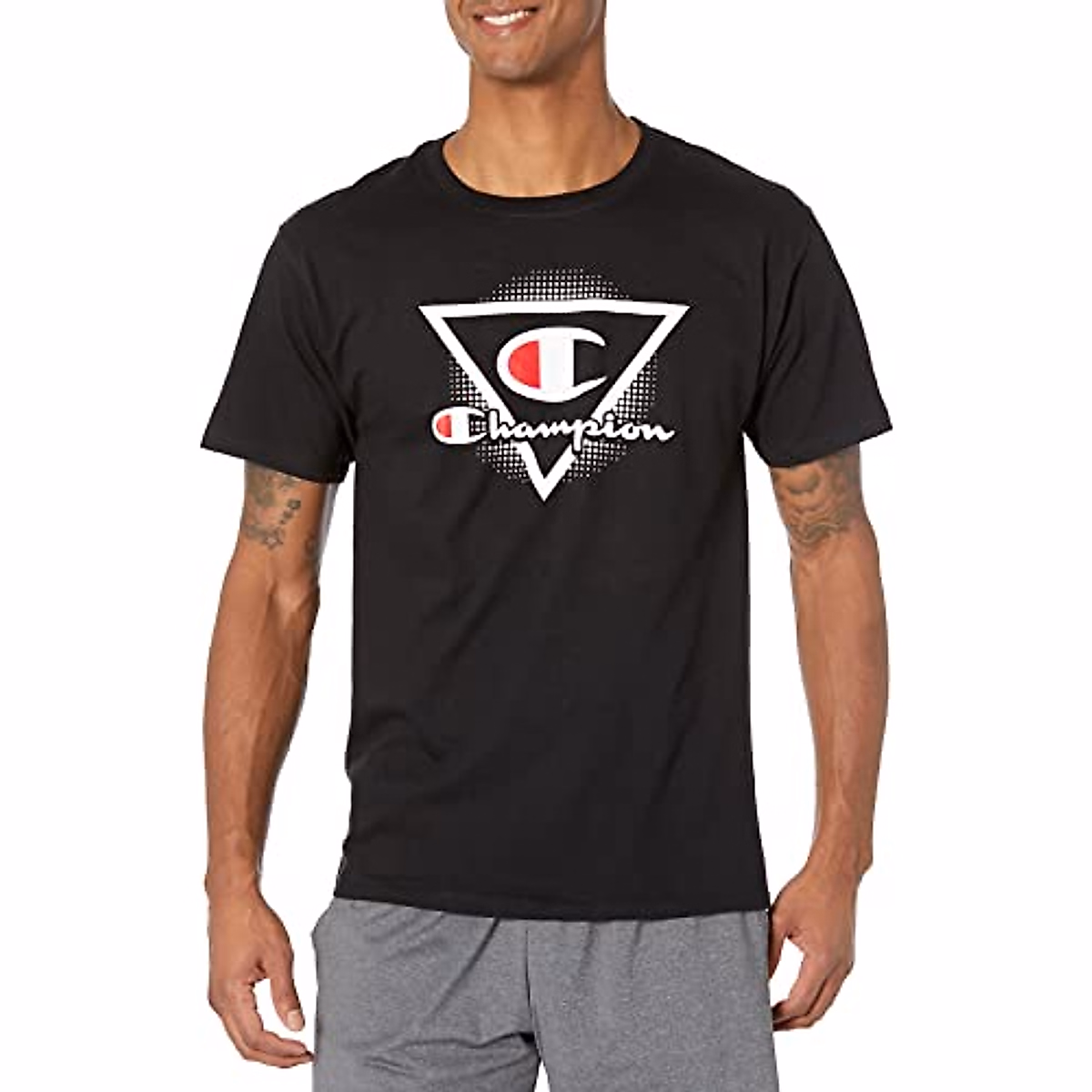 Champion Men's Classic T-Shirt, Black Triangle Graphic, X-Large