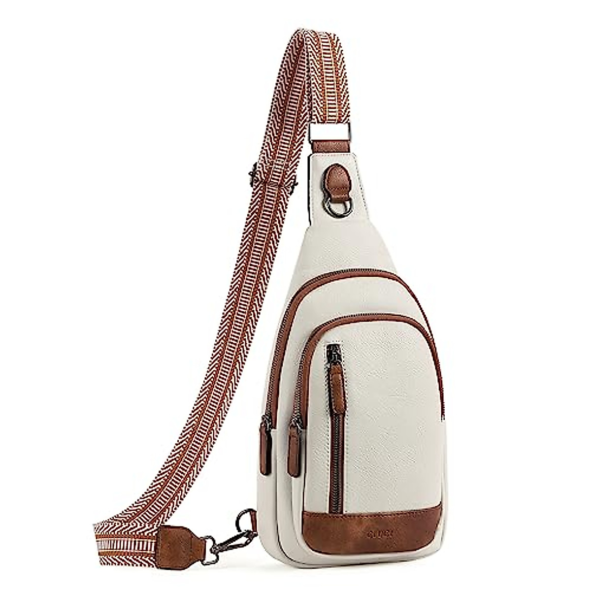 CLUCI Sling Bag for Women Leather Crossbody Fanny Packs for Women Large Sling Backpack Chest Bag for Travel Hiking Cycling Beige with Brown
