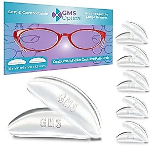 GMS Optical® 1.3mm Ultra-Thin Anti-Slip Adhesive Contoured Silicone Eyeglass Nose Pads with Super Sticky Backing for Glasses, Sunglasses, and Eye Wear - 5 Pair (Clear)