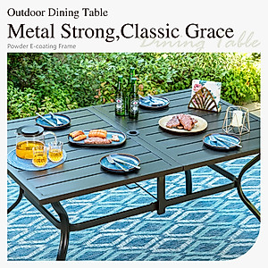 PHI VILLA 7 Piece Metal Outdoor Patio Dining Bistro Sets with Umbrella Hole - 60" x 37.8" Rectangle Patio Table and 6 Backyard Garden Outdoor Chairs,Black