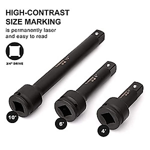 CASOMAN 3/4” Drive Impact Extension Bar, Cr-Mo Steel,3-Piece Set 4”, 6”, 10” ext. bar