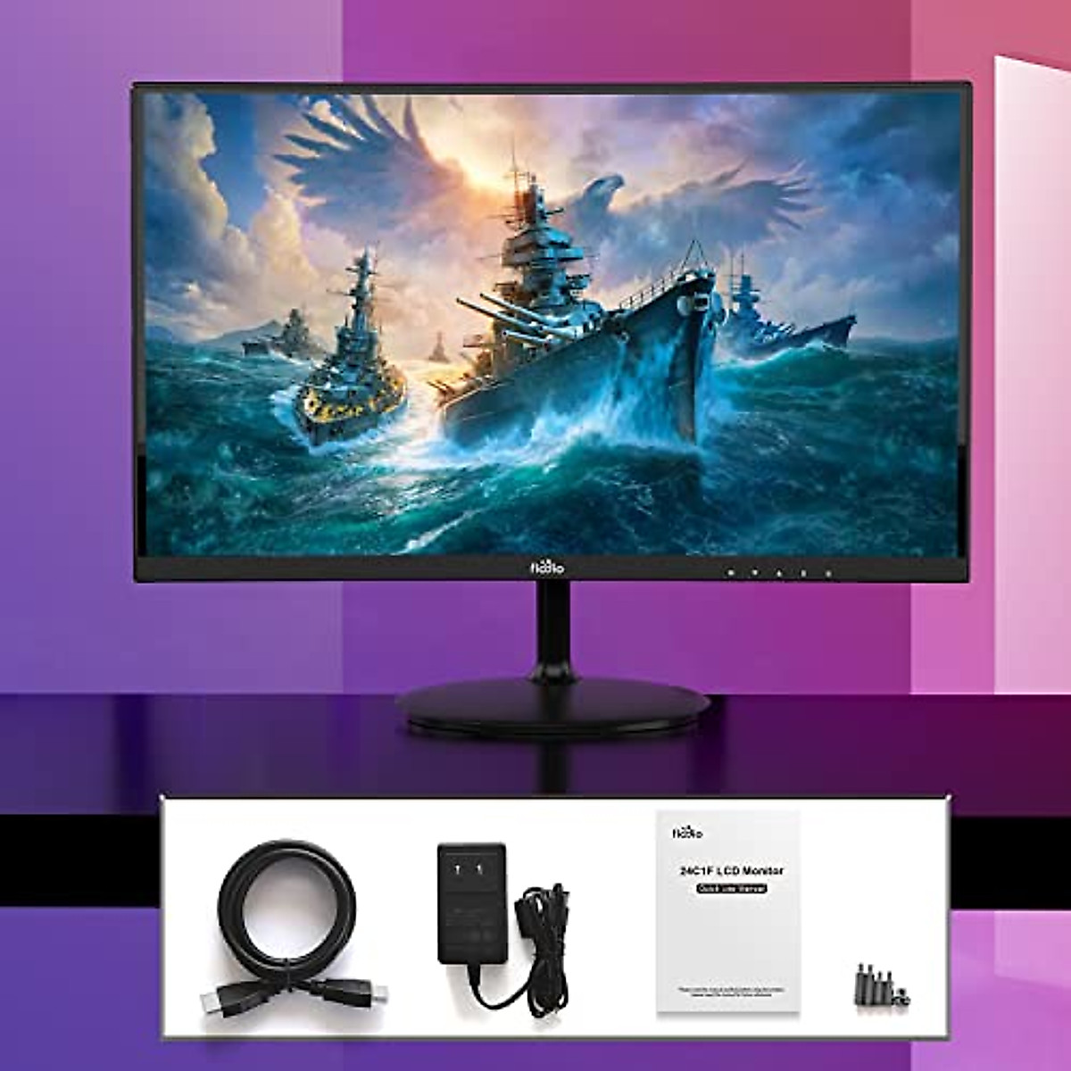 Fiodio 24" Curved 75Hz Refresh Rate Computer Monitor Full HD 1080P HDMI VGA Ports with Speakers, VESA Wall Mount Ready (HDMI Cable Included)