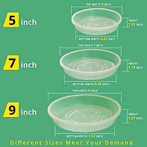 9 Pack of 5''& 7''& 9'' Clear Plant Saucer Drip Trays, Plant Tray for Pots & Plastic Plant Saucer,Made of Thicker & Stronger Plastic with Large Capacity Design （5 Inch x3+7 Inch x 3+9 Inch x 3）