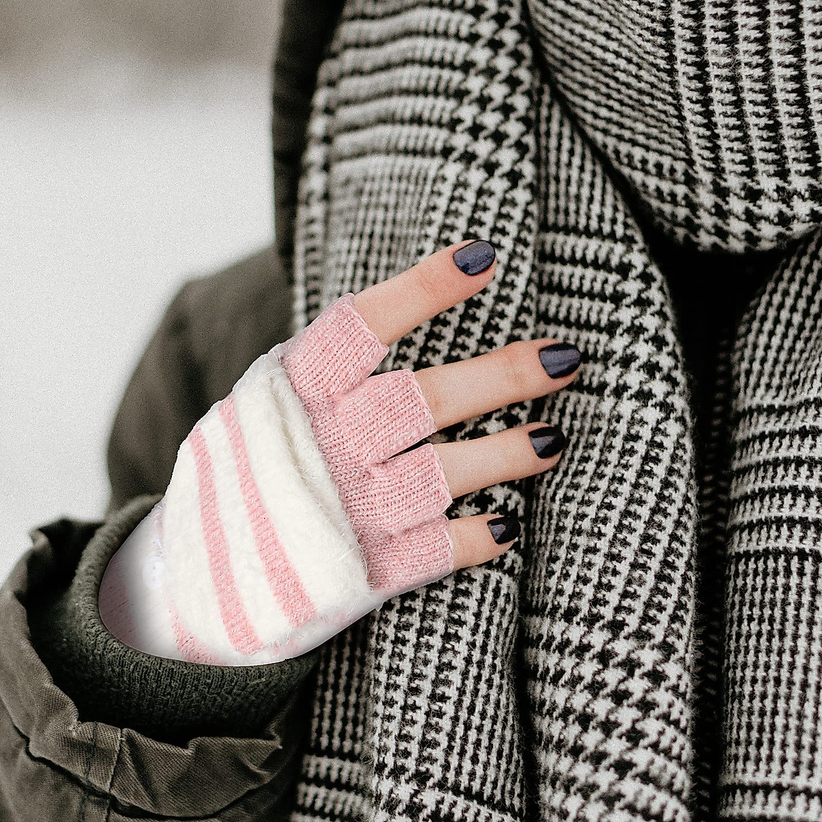 Achiou Winter Fingerless Gloves for Women, Warm Convertible Clamshell Mitten Gloves, Knitted Half Finger Flip Top Gloves Girl