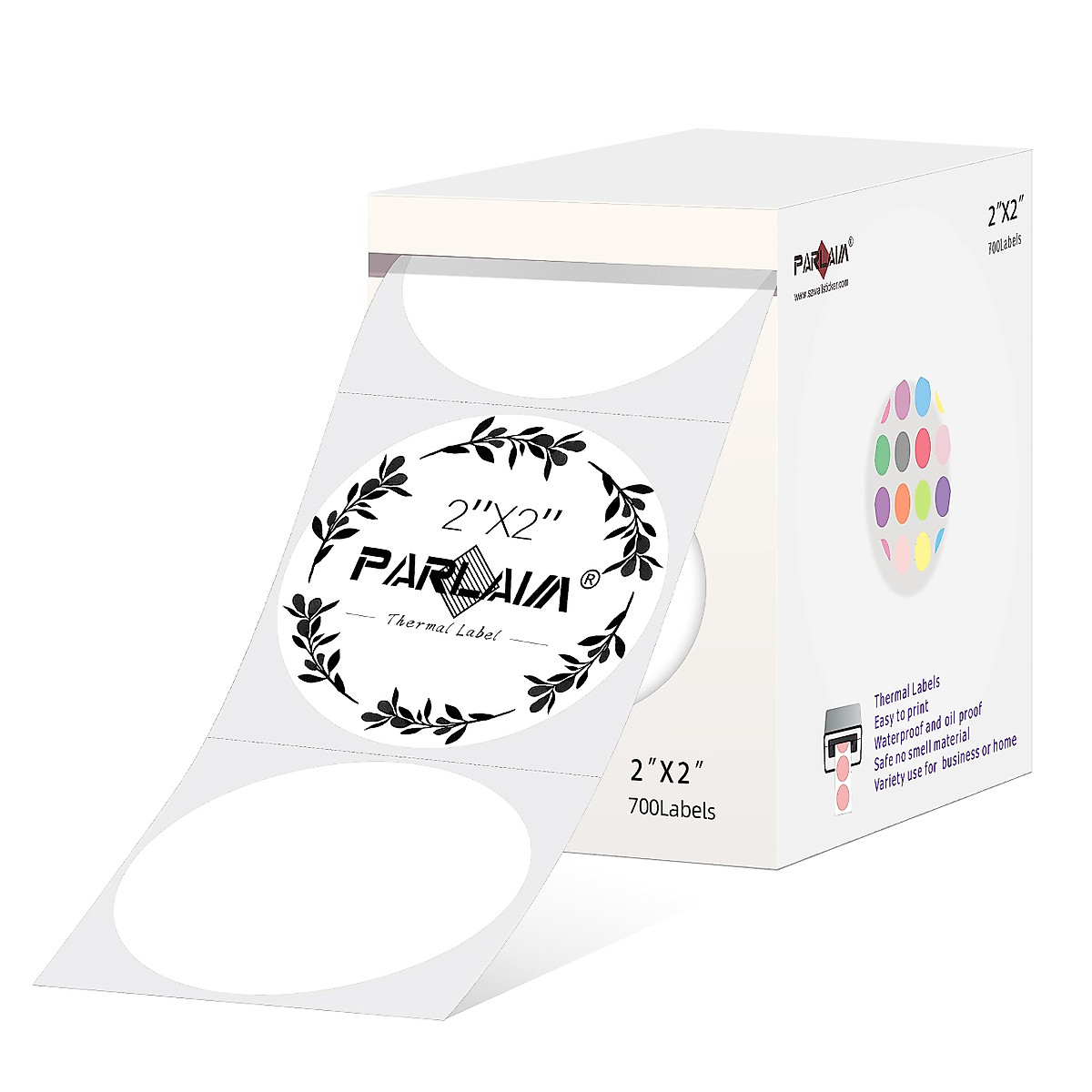 PARLAIM 2 Inch Circle Thermal Sticker Labels,700PCS Round Direct Thermal Printer Labels for Business Bottle DIY Design, QR Code, Name Tag, Inventory (White)