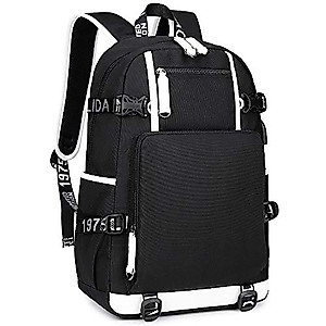 HUIHSVHA Anime Print Backpack Large Capacity School Laptop Bag with USB Charging Port Travel Daypack For Adult Boys Girls