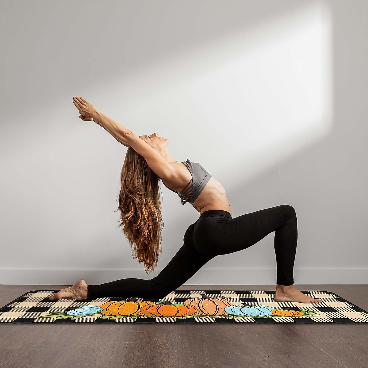 Buffalo Plaid Pumpkin Fall Decorative Kitchen Rugs Set of 2,Non Skid Washable, Home Seasonal Fall Holiday Party Autumn Harvest Thanksgiving Kitchen Mat 17"x47"+17"x30"