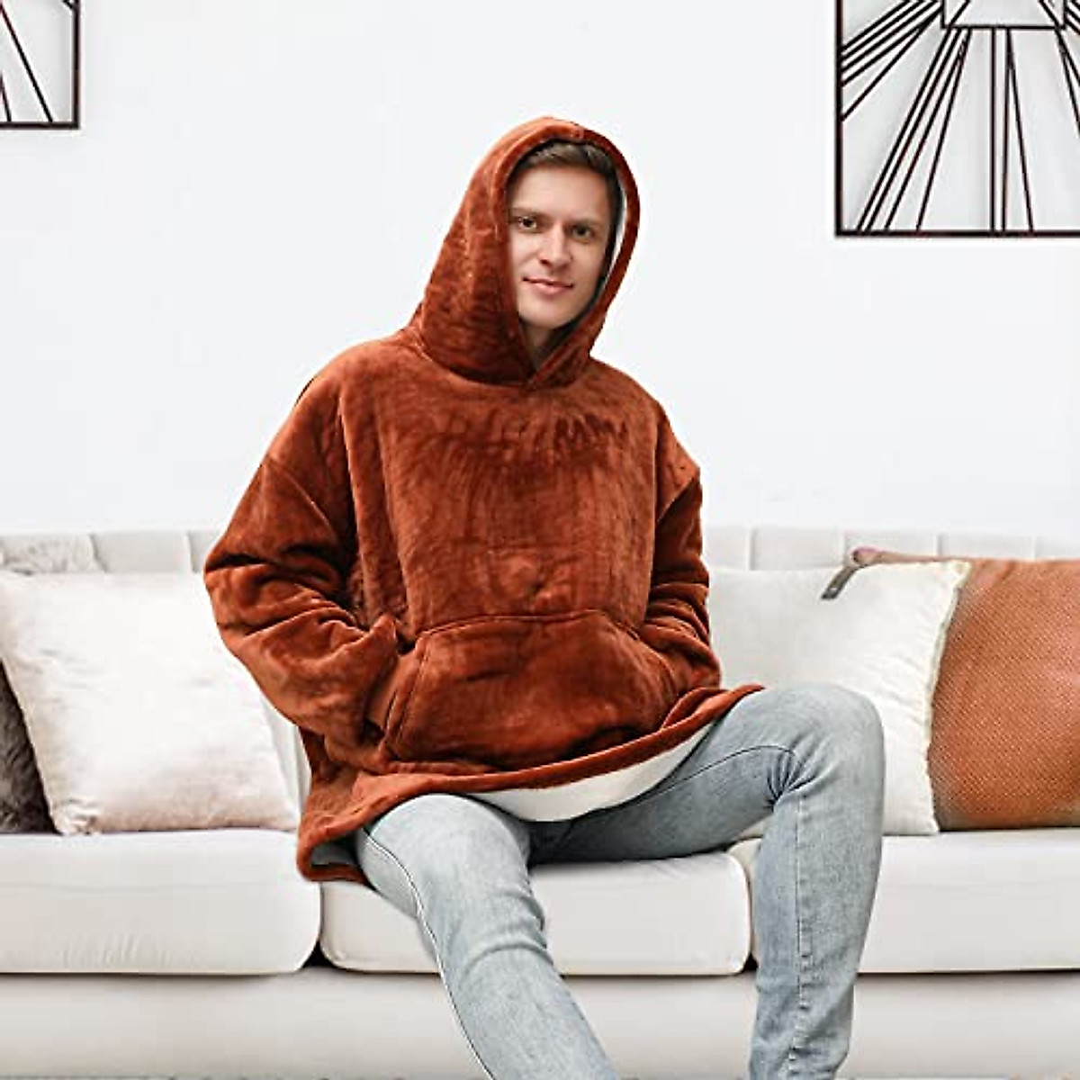 rericonq Blanket Hoodie, Oversize Hoodie Blanket Wearable For Women Man Teens,Warm Fleece Sweatshirt With Giant Pocket Thick Flannel Blanket Hooded