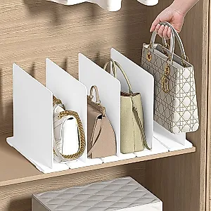RHBLME Adjustable Shelf Dividers, Plastic Handbag and Purse Organizer, Spacing and Detachable Handbag Organizers for Closets, Space Saving Closet Storage System
