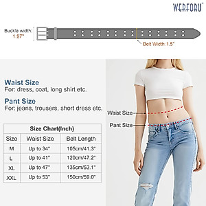 WERFORU Double Grommet Belt PU Leather Punk Belt for Women Men Jeans 2 Hole Belts 1.5 Wide