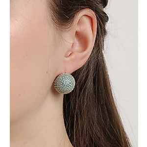 M.DUN - Disco Ball Earrings 925 Stering Silver Post 18K Gold Plated CZ Micro Pave Dainty Round Gold Stud Huggie earrings for Women (YG_turqu_large)