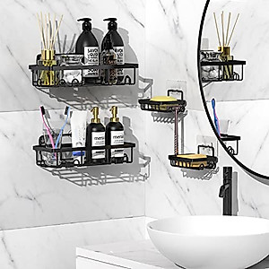 MOKANI Shower Caddy Basket Shelf with Soap Dishes-4 Packs,No Drilling Adhesive Shower Caddy Shelf Organizer with Hooks,Rustproof Bathroom Shelf for Bathroom Kitchen