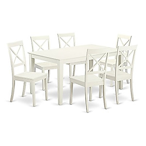 East West Furniture Capri 7 Piece Set Consist of a Rectangle Dinner Table and 6 Kitchen Dining Chairs, 36x60 Inch, Linen White