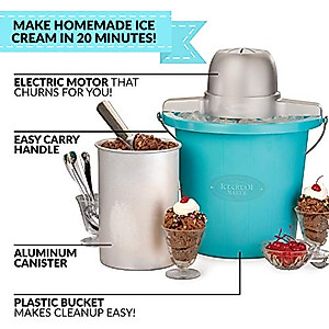 Nostalgia PICM4BG Electric Maker with Easy-Carry Handle Makes 4-Quarts of Ice Cream, Frozen Yogurt or Gelato in Minutes – Blue