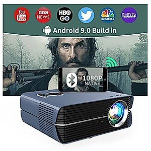 Smart Projector with WiFi & Bluetooth, 1080P Native Wireless Home Theater Projector with Android 9.0 & Touch Panel, Indoor Outdoor Movie Projector Airplay/HDMI/USB/RJ45 for Phone Laptop TV Stick DVD