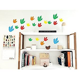 Top Label Dinosaur Footprints Wall Decals, Dinosaur Tracks Decals for Kids Room Removable Birthday Party Wall Decor Decals, 2 Size,60 Pcs Orange,green,blue,red , Yellow