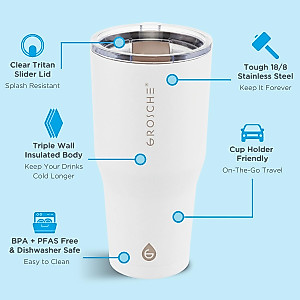 GROSCHE Yukon 30 oz Insulated Coffee Mug with Lid - Durable Travel Mug, Stainless Steel Tumblers, Vacuum Insulated Coffee Tumbler for Hot or Cold Beverages - CREAM WHITE