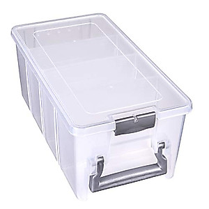 AB Designs 6925ABD Semi Satchel with Removable Dividers, Stackable Home Storage Organization Container, Clear with Sliver Latches and Handle