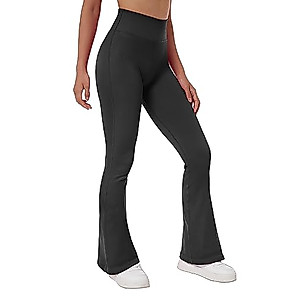 MOSHENGQI Women Ribbed Flare Leggings Seamless High Waist Bootcut Yoga Pants(M,007-Black)