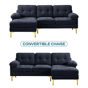 EASELAND 82" L-Shape Sofa with Reversible Chaise Lounge, Convertible Sectional Sofa Couch, Chenille Modern Sofa Couch for Living Room, Apartment and Office, Removable Cover (Dark Blue)