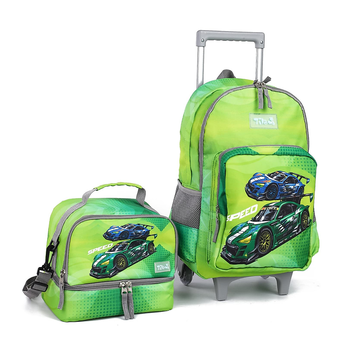 Tilami Rolling Backpack 18 inch Double Handle with Lunch Bag Wheeled Kids Backpack, Spaceship Blue