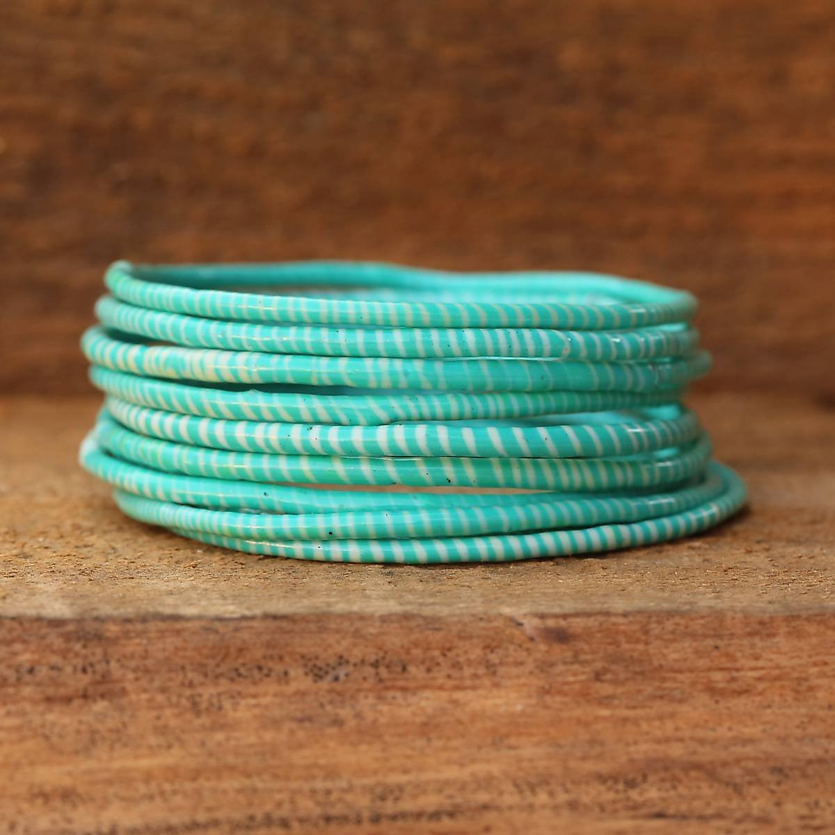 NewCharms 10 Teal and White Recycled Flip Flop Bracelets Hand Made in Africa