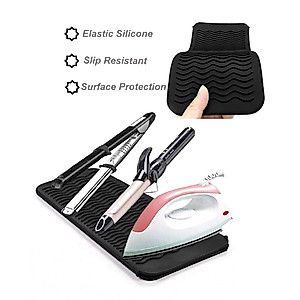 Heat Resistant Silicone Mat and Glove Set for Hair Straighteners and Flat Irons - 11" x 6" Mat, 8.7" x 5.2" Bump Glove, Black