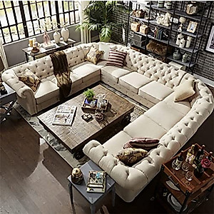 MJWDP 11-Seat Sectional Sofa Linen Sofa for Living Room (Color : D, Size : As Shown)