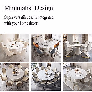 Runboll 59" Sintered Stone Round Dining Table with Detachable Lazy Susan Modern Dinner Table with 31.5" Round Turntable, PU Leather and Metal Pedestal(Not Included Chairs)