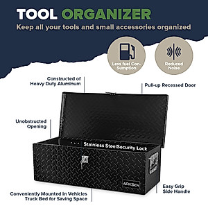 ARKSEN 30 Inch Heavy Duty Aluminum Diamond Plate Tool Box Chest Box Pick Up Truck Bed RV Trailer Toolbox Storage Lockable Organizer with Side Handle and Lock Keys – Black