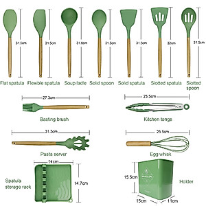 MYKUJA Green Kitchen Utensils Set for Cooking-Heat Resistant Kitchen Silicone Set Cooking Utensils Set for Non-Stick Utensils Set 13 Pieces Kitchen Tools(Avocado green)