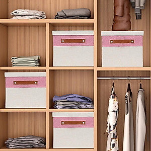 BinWhiz Fabric Storage Bins with Lids, 15x11x9.5 Inch Collapsible Organizer Baskets for Shelves, Closets, Storage Rooms, Home Decor, 2 Pack, Pink & Beige