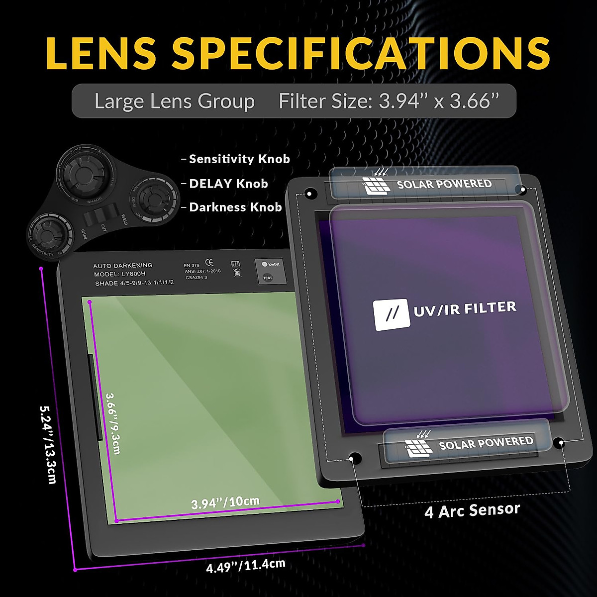 GZ GUOZHI Welding Helmet, Large Viewing Screen 3.93"X3.66", True Color Solar Powered Auto Darkening Welding Helmet, Wide Shade Range 4~5/9-9/13 Welding Mask with Weld/Grind/Cut Mode for TIG MIG ARC