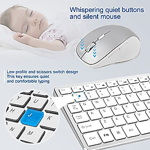 Wireless Keyboard and Mouse Combo Rechargeable USB Cordless Slim Compact Keyboard with Numeric Keypad and Ergonomic Silent Computer Mouse Set for Windows,PC,Laptop,MacBook,Chromebook-Silver White