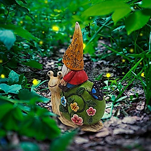 CYnice Garden Gnome Statue Outdoor Decor - Garden Gnomes Sitting on Snail Statue for Garden Yard Patio Lawn Decorations,Gnome Gifts