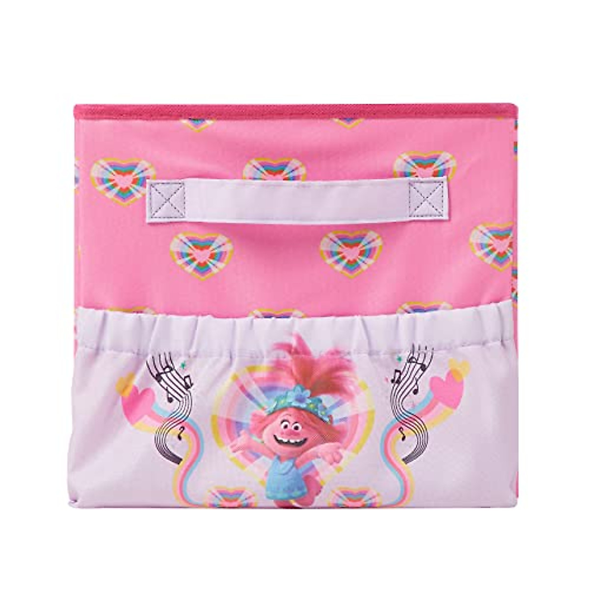 Idea Nuova Dreamworlds Trolls Kids Collapsible Storage Organizer Bin with Front Pocket,9" H x 10" W x 15" L