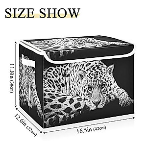 Kigai Leopard Cheetah Black Storage Basket with Lid Collapsible Storage Bin Fabric Box Closet Organizer for Home Bedroom Office 1 Pack