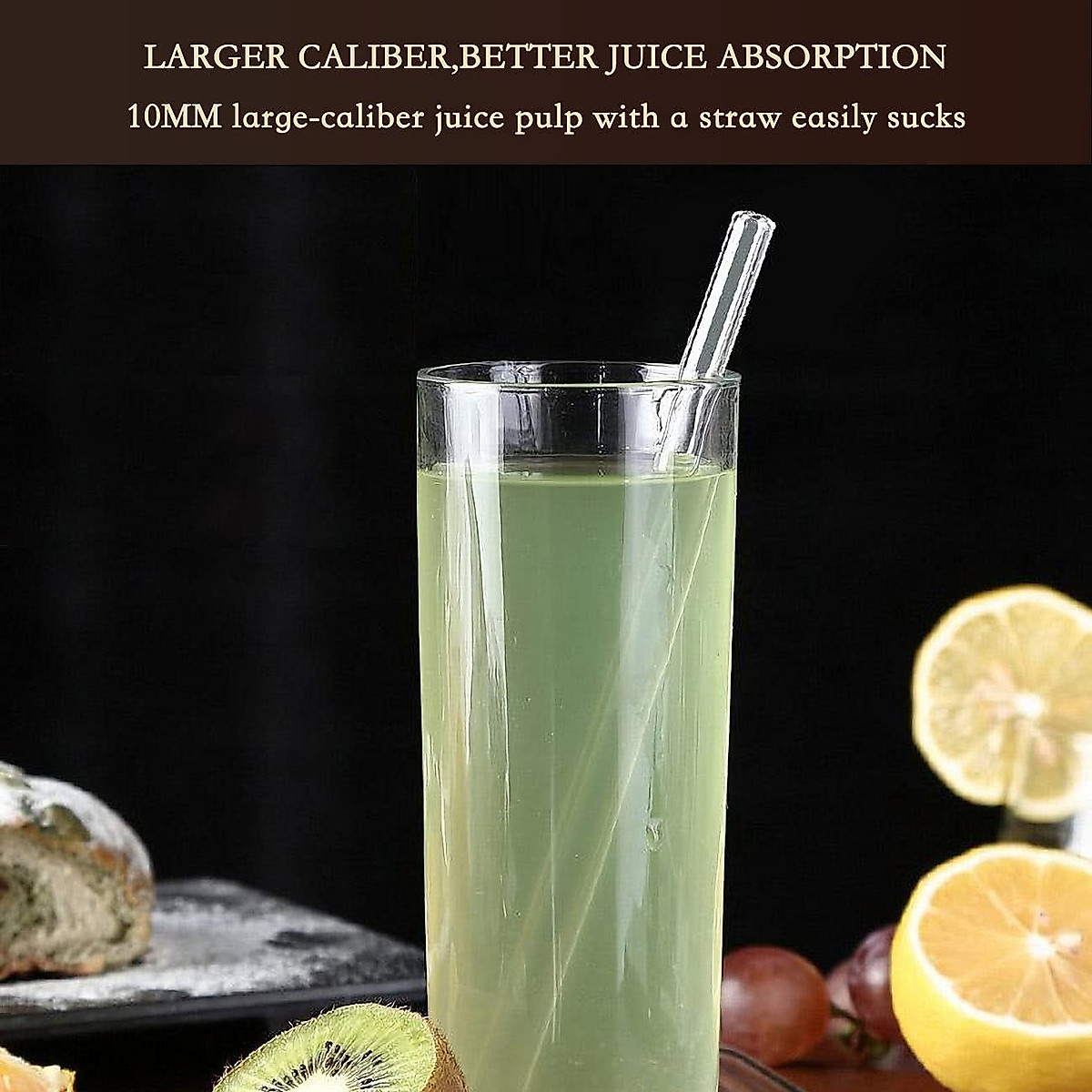 12 Pack Reusable Glass Straws Set,6 straight long straws 9"x 10 mm-Smoothie Straws reusable,6 straight short straws 6"x 10 mm-cocktail straws,With 4 cleaning brushes to clear straws