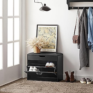 SoBuy Entryway Shoe Bench Shoe Cabinet with Folding Padded Seat & Flip-Drawer, Narrow Shoe Rack, Black, FSR95-SCH