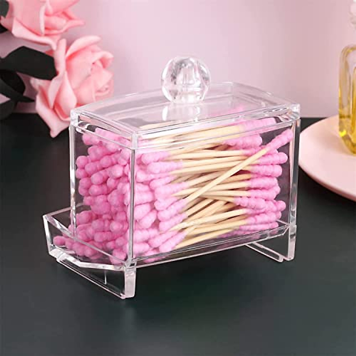 GOTOTOP Swab Storage Dispenser,Cotton Ball Holder, Plastic Cotton Swab Pad Storage Holder Box with Lid, Makeup Organizer Container for Bathroom Bedroom, Clear Organizer