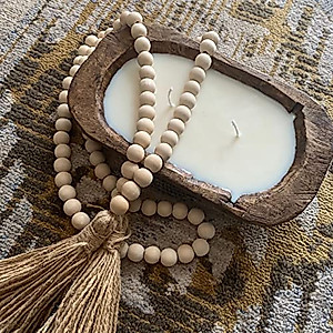 Dox + Lamb Cashmere Sandalwood Rustic Wooden Bowl Candle | Handmade Wood Bread Bowl Candle 3-Wick Soy Wax | Distressed Dough Bowl Candle | Modern Farmhouse Decor Table Centerpiece