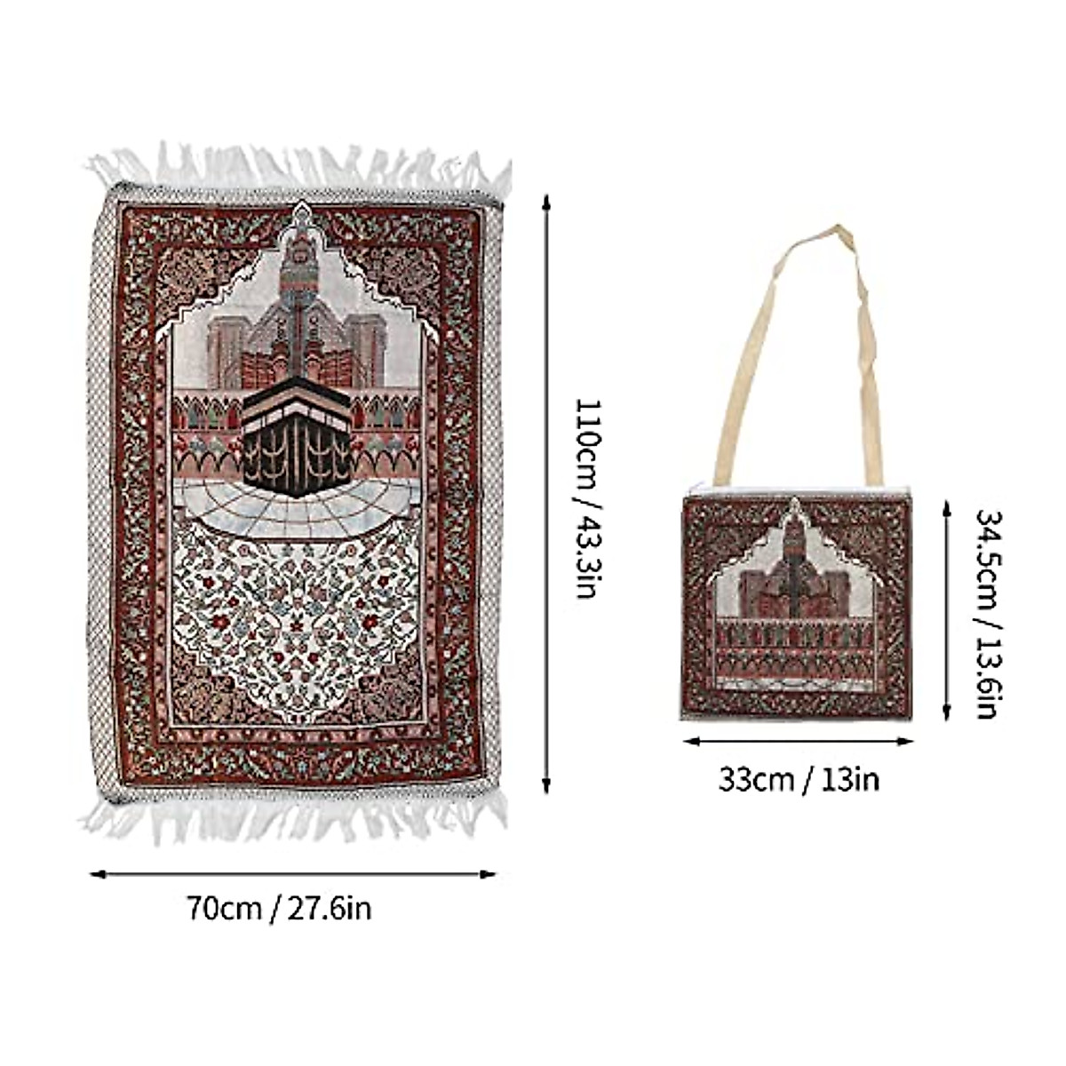 Tnfeeon Muslim Prayer Mat with a Cloth Bag Pilgrimage Carpet Muslim Praying Rug for Pilgri Thick Cotton