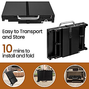 CEED4U Folding Grill Cart Table with Three-Shelf, 40" x 20" Movable BBQ Cart Sturdy, Height-Adjustable, Spacious Tabletop Grill Stand Dining Cart Table for Car Tailgating, Camping, Party