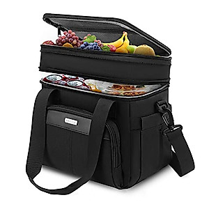 BAVERGE Lunch Box for Men Women, Insulated Loncheras Para Mujer Hombres, Large Portable Collapsible Adult Work Food Cooler, Expandable Heavy Duty Leakproof Tactical Lunch Bag Black