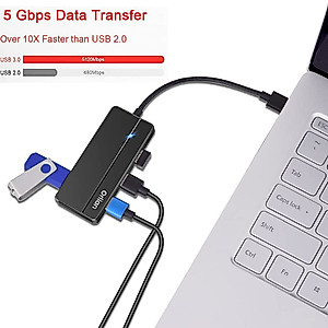 Orlian 4 Port USB 3.0 Hub Ultra Slim 5Gbps High Speed USB Hub with LED Indicator 4 in 1 USB Splitter for PC Laptop Surface Chromebook PS4 Xbox [Charging NOT Supported]