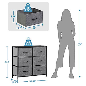 SUPER DEAL 6 Drawer Dresser for Bedroom Fabric Storage Tower Double Dresser Organizer Chest of Drawers Heavy Duty Steel Frame Wood Top for Livingroom Kids Toys Closet Nursery Hallway, Grey